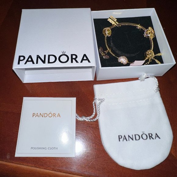 Pandora | Jewelry | Beautiful Gold Pandora With Charms | Poshmark